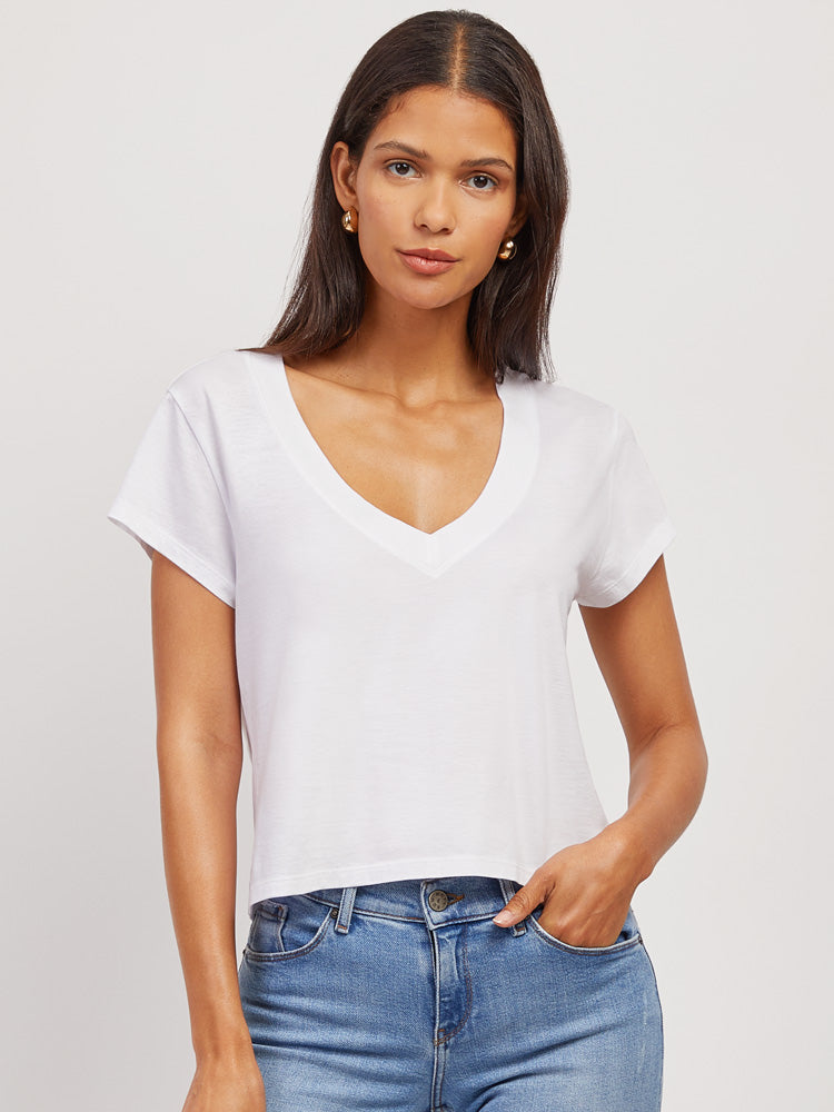 Women's Cotton Boxy Deep V-Neck Tee - Mott & Bow